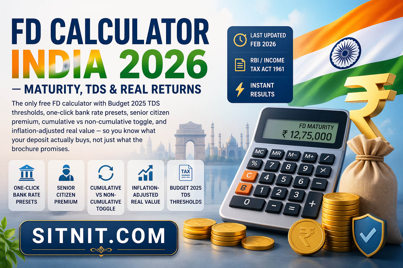 FD Calculator India 2026 — Maturity, TDS & Real Returns | Sitnit